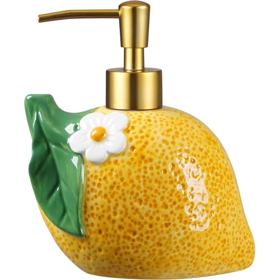 17 OZ Lemon Ceramic Soap Dispenser with ABS Pump,Refillable Liquid ...