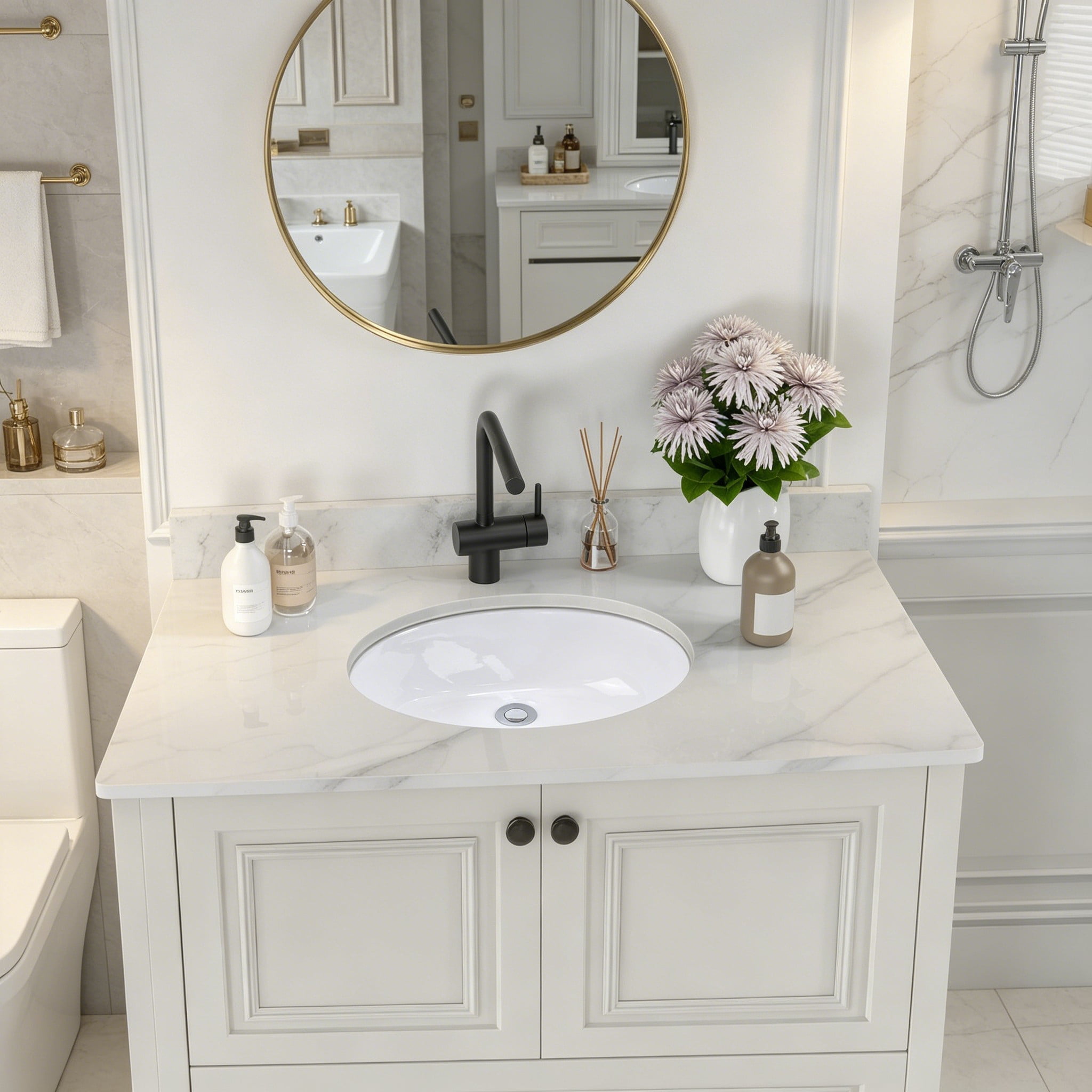 17" Oval White Vitreous Ceramic Undermount Bathroom Sink, Single Bowl ...