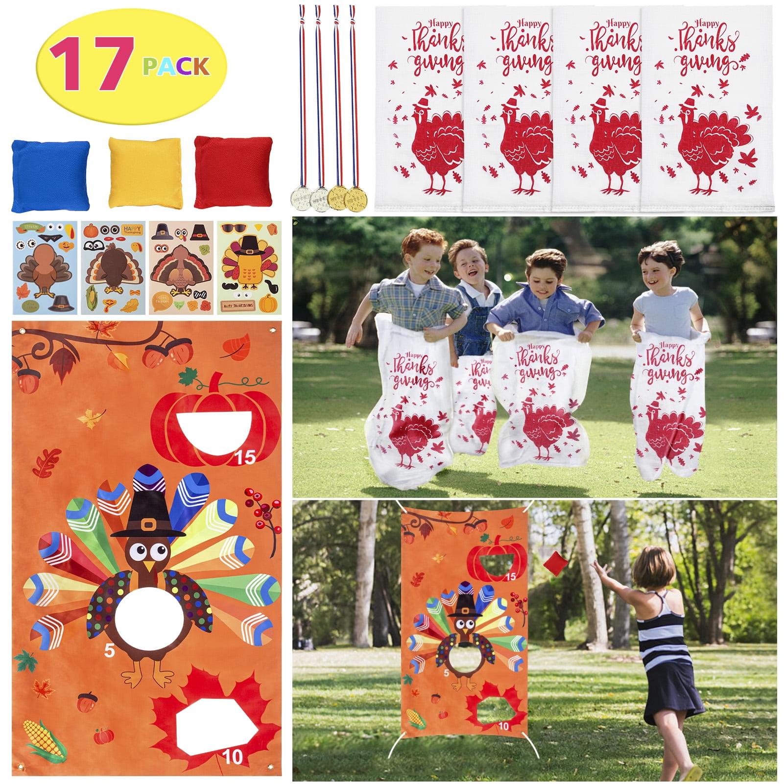 17 PACK Thanksgiving Games, Potato Sack Race Bags,Thanksgiving Bean Bag ...