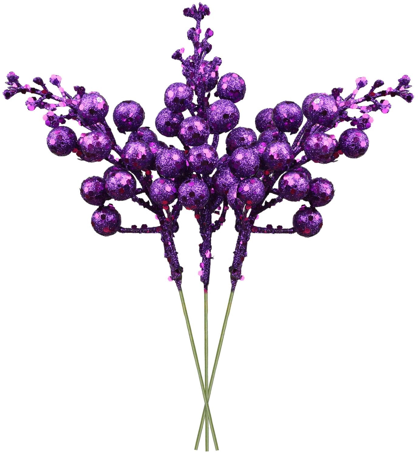 Blue Christmas Ornaments 20 Pack Christmas Glitter Berries Stems, 7 ...