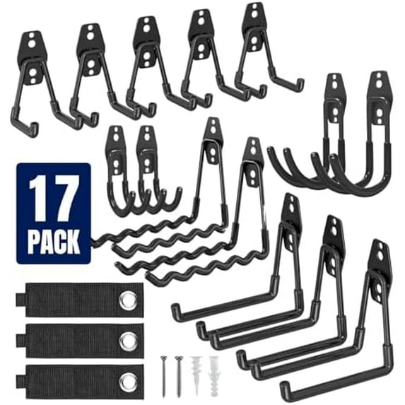 17 Pack Garage Hooks, Garage Wall Hooks with 3 Extension Cord Straps ...