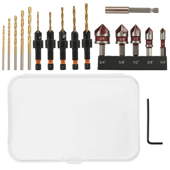 17 Pcs 3/4" 5/8" 1/2" 3/8" 1/4" Countersink Drill Bit Set #4 #6 #8 #10 ...