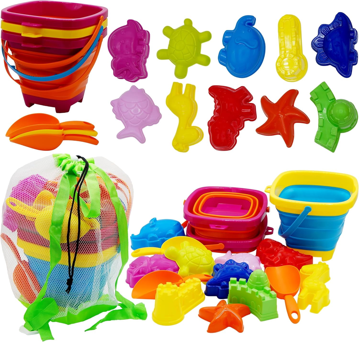 17 Pcs Beach Toys for Kids Travel - Sandcastle Building Kit 3 ...