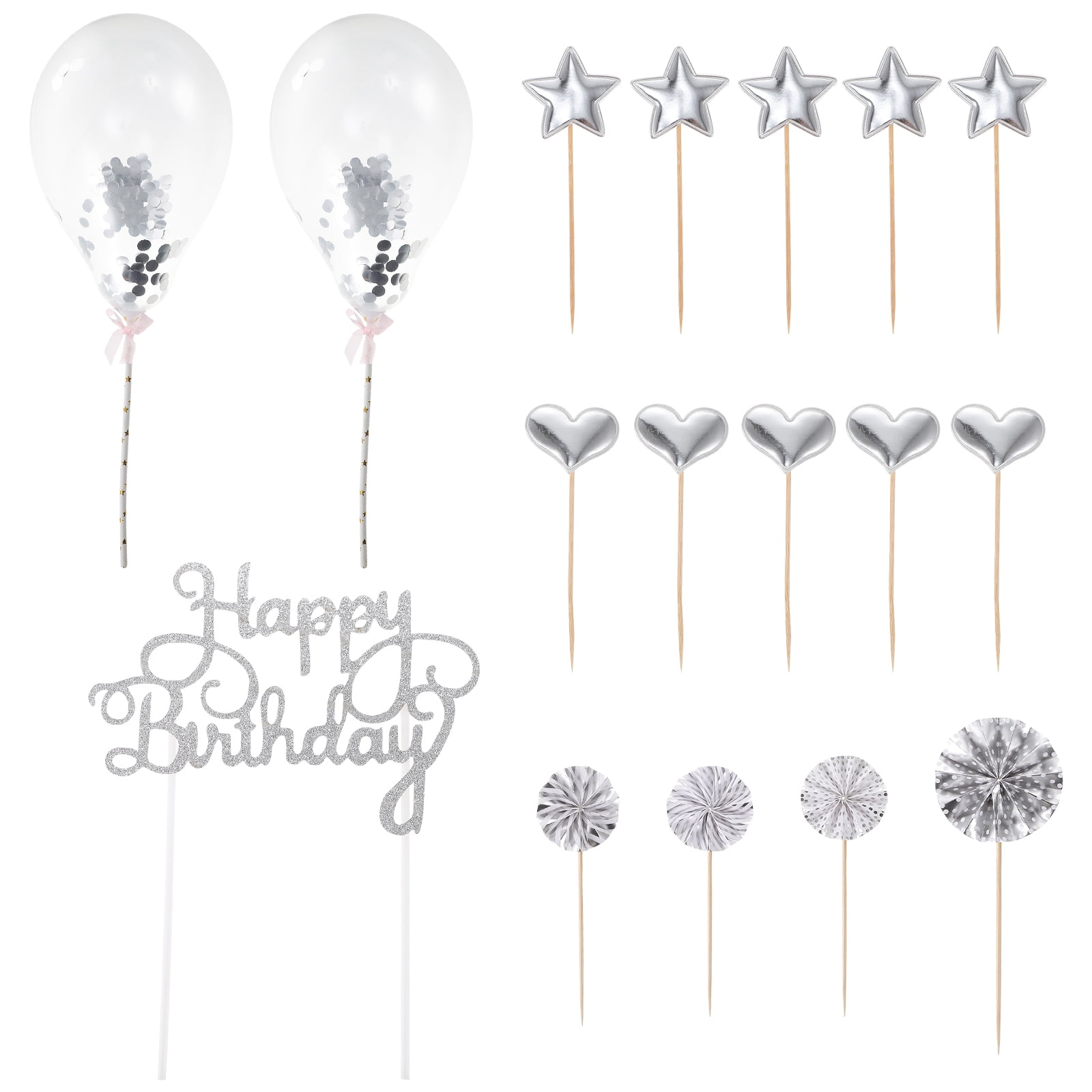 17 Pcs Dessert Topper Birthday Cake Picks Party Decoration Silver ...