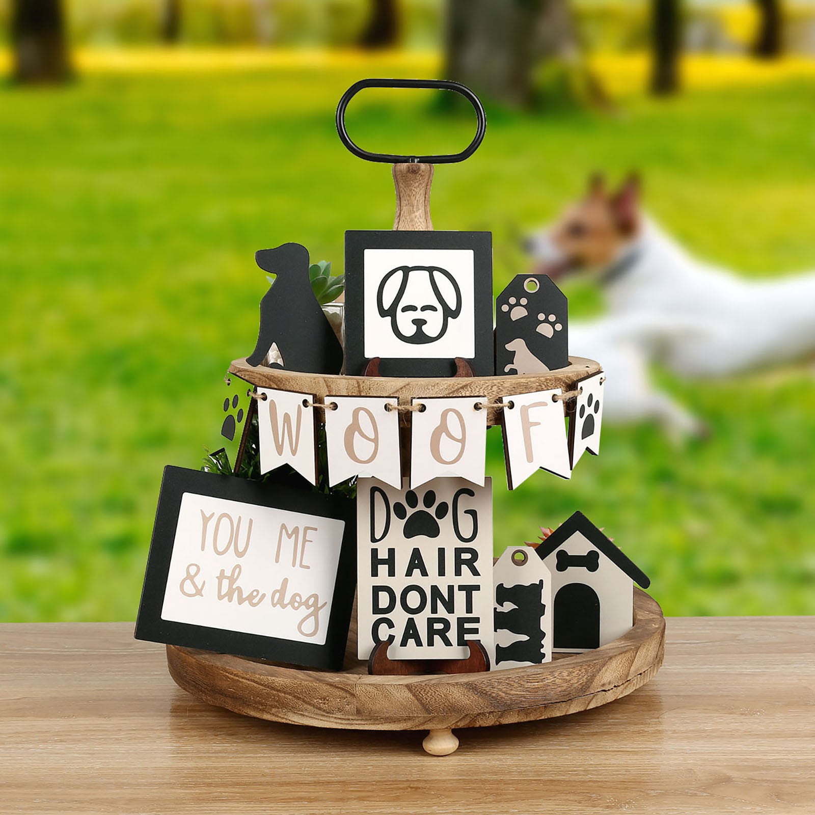 17 Pcs Dog Tiered Tray Decor Set Wooden Dog Tray Decor Rustic Farmhouse ...