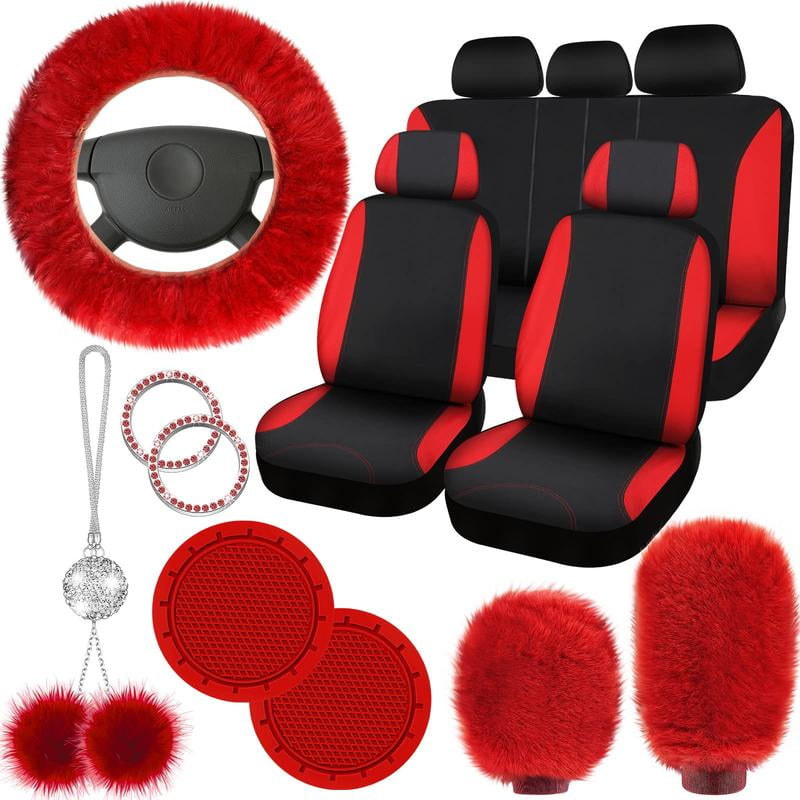 17 Pcs Fluffy Car Interior Accessories & Car Seat Cover Full Set for ...