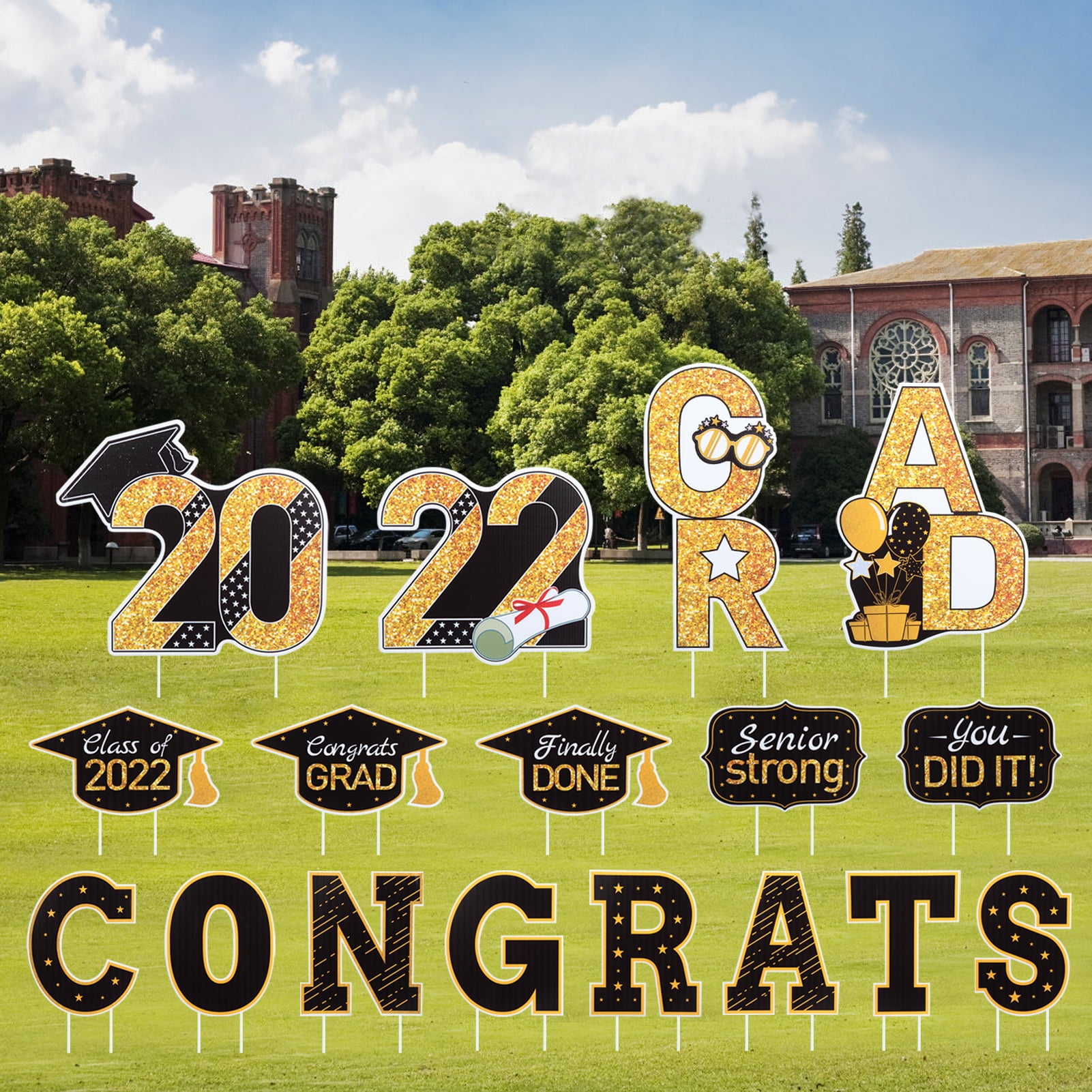 17 Pcs Graduation Yard Sign Decorations Congrats Graduation Lawn Signs ...
