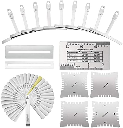 17 Pcs Guitar Luthier Tools Including 4 Guitar Notched Radius Gauges, 9 Understring Radius Gauge ...