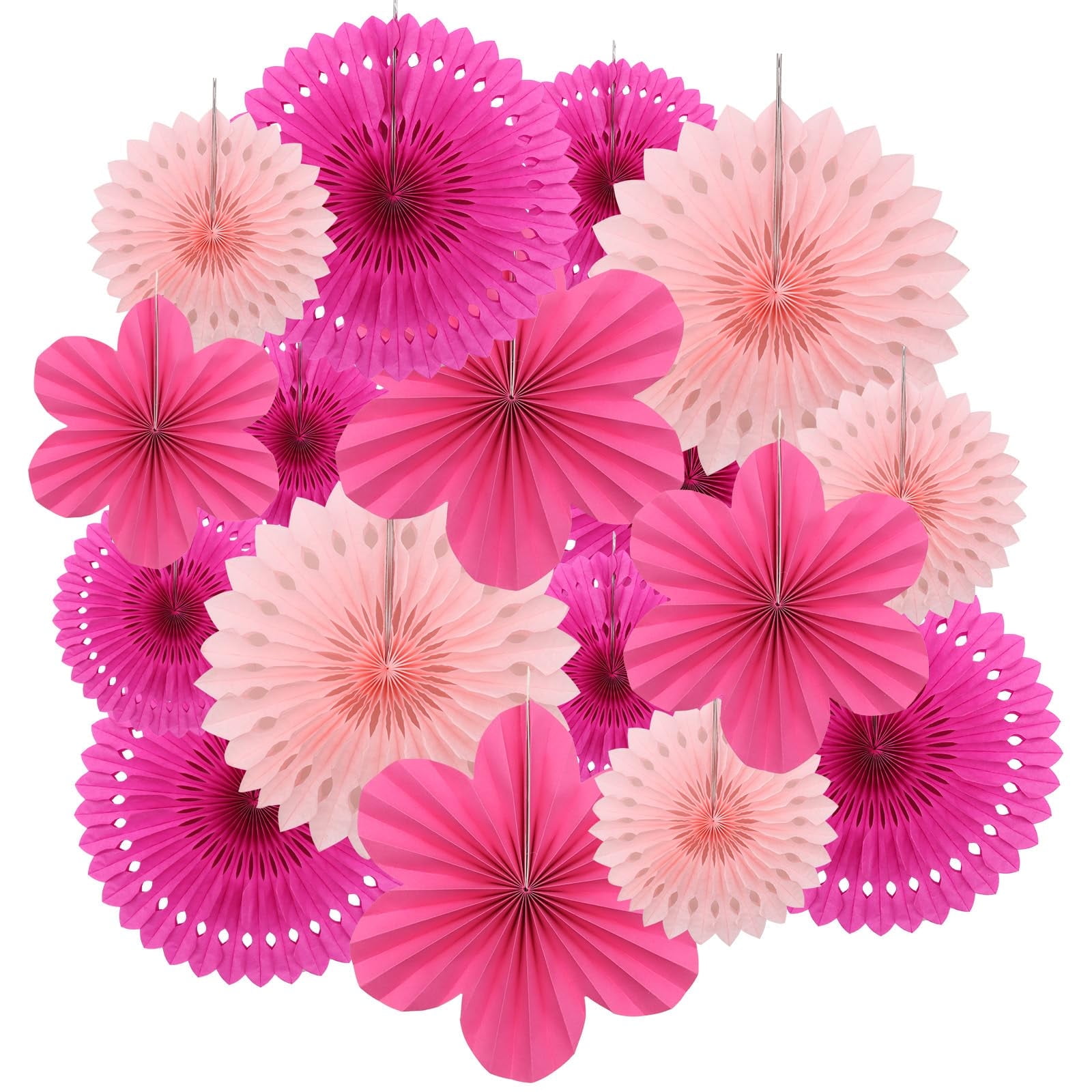 VEGCOO 17-Pack Pink Paper Fan Decor - Honeycomb Party Set for Birthdays ...