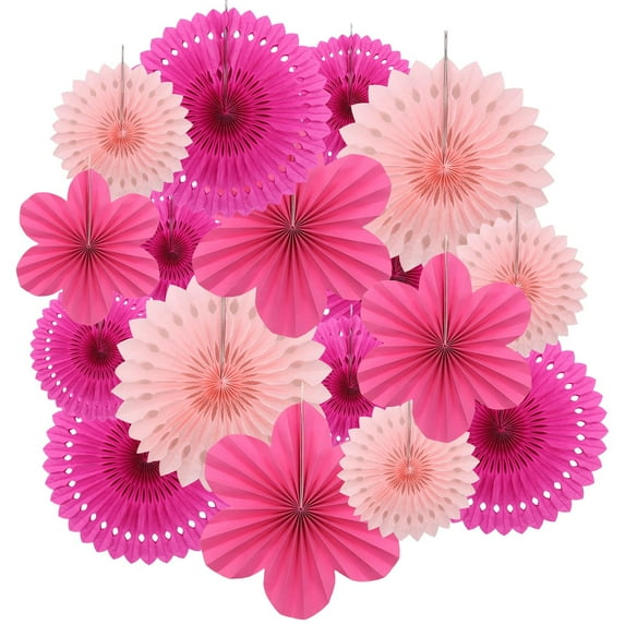 VEGCOO 17-Pack Pink Paper Fan Decor - Honeycomb Party Set for Birthdays ...