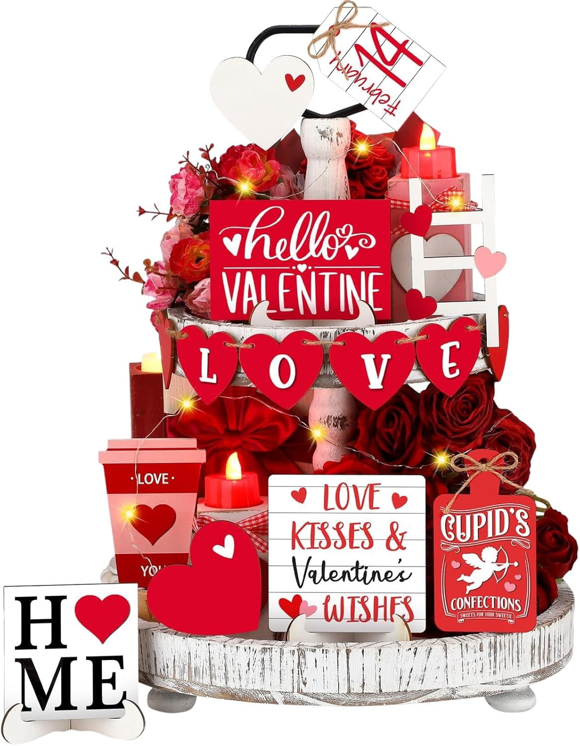 17 Pcs LED Valentines Day Tiered Tray Decorations Rustic Farmhouse ...