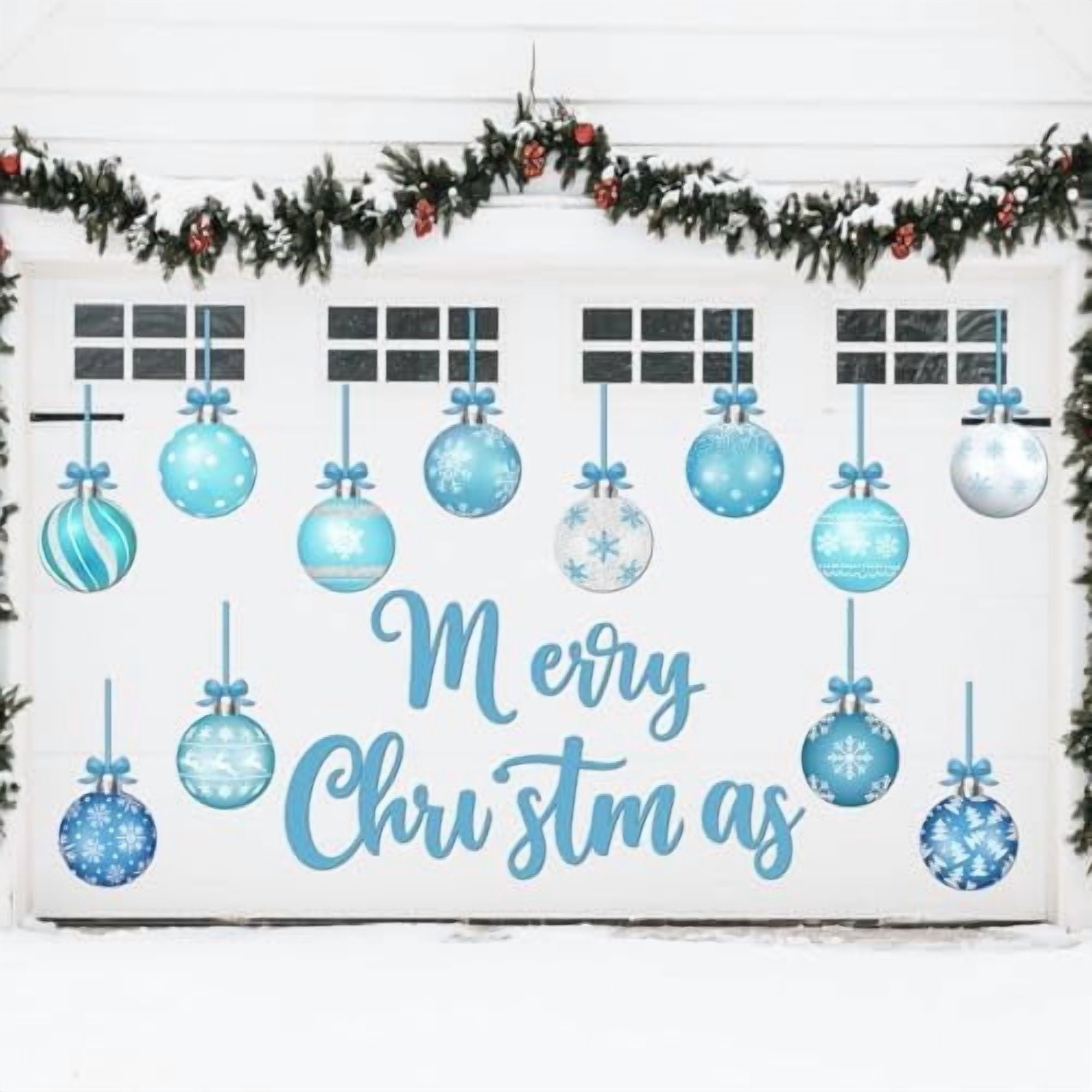 17 Pcs Merry Christmas Garage Door Magnets Blue Xmas Ball Snowflakes ...