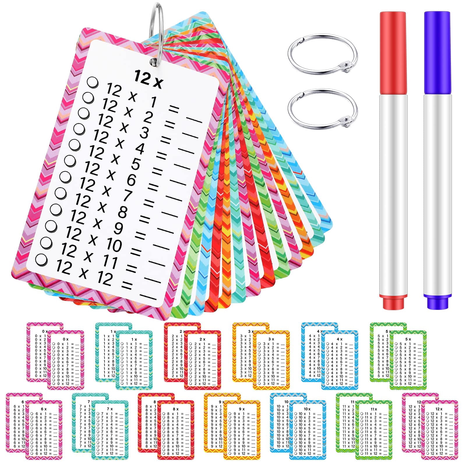 17 Pcs Multiplication Flashcards TMA2 with Dry Erase Markers and Rings ...