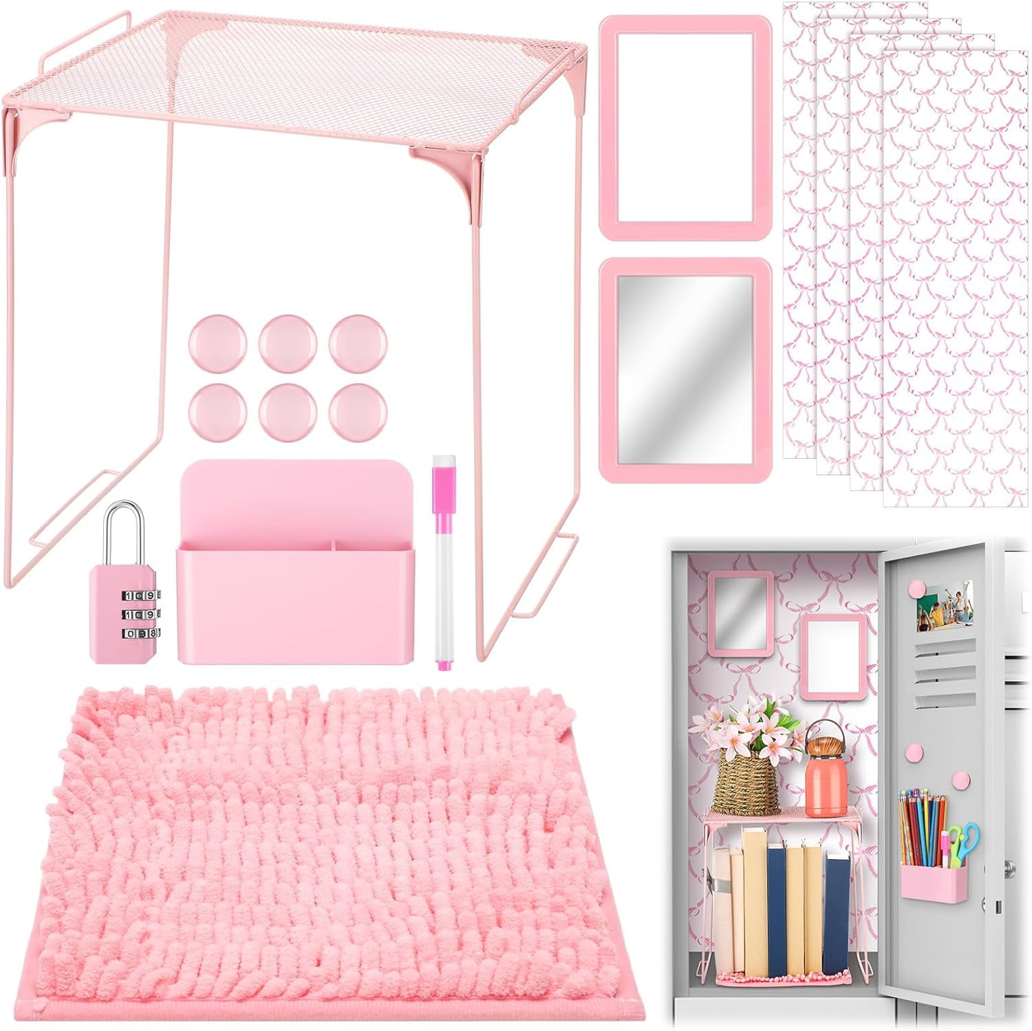 17 Pcs Pink Bow Locker Organizer Accessories Kit Lock Wallpaper ...