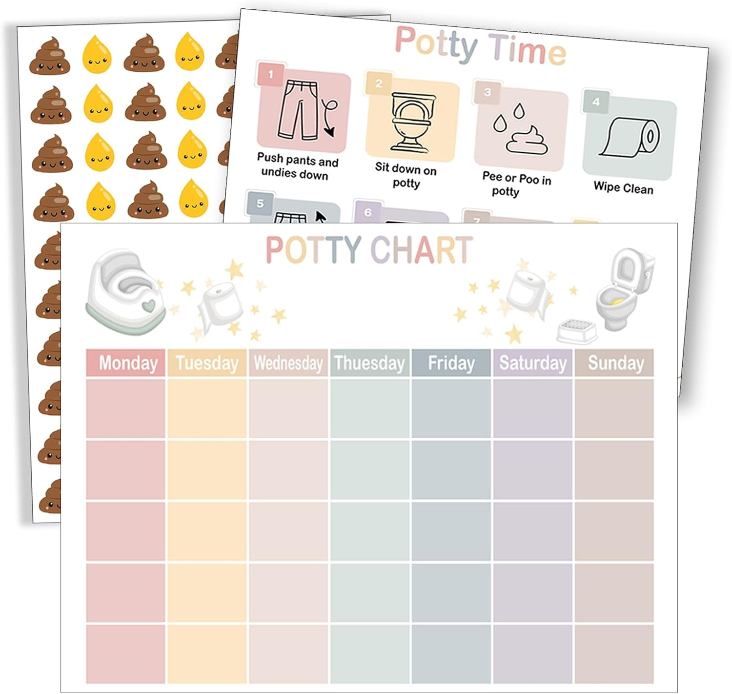 17 Pcs Potty Training Sticker Chart for Girls, Daily Record Sticker ...