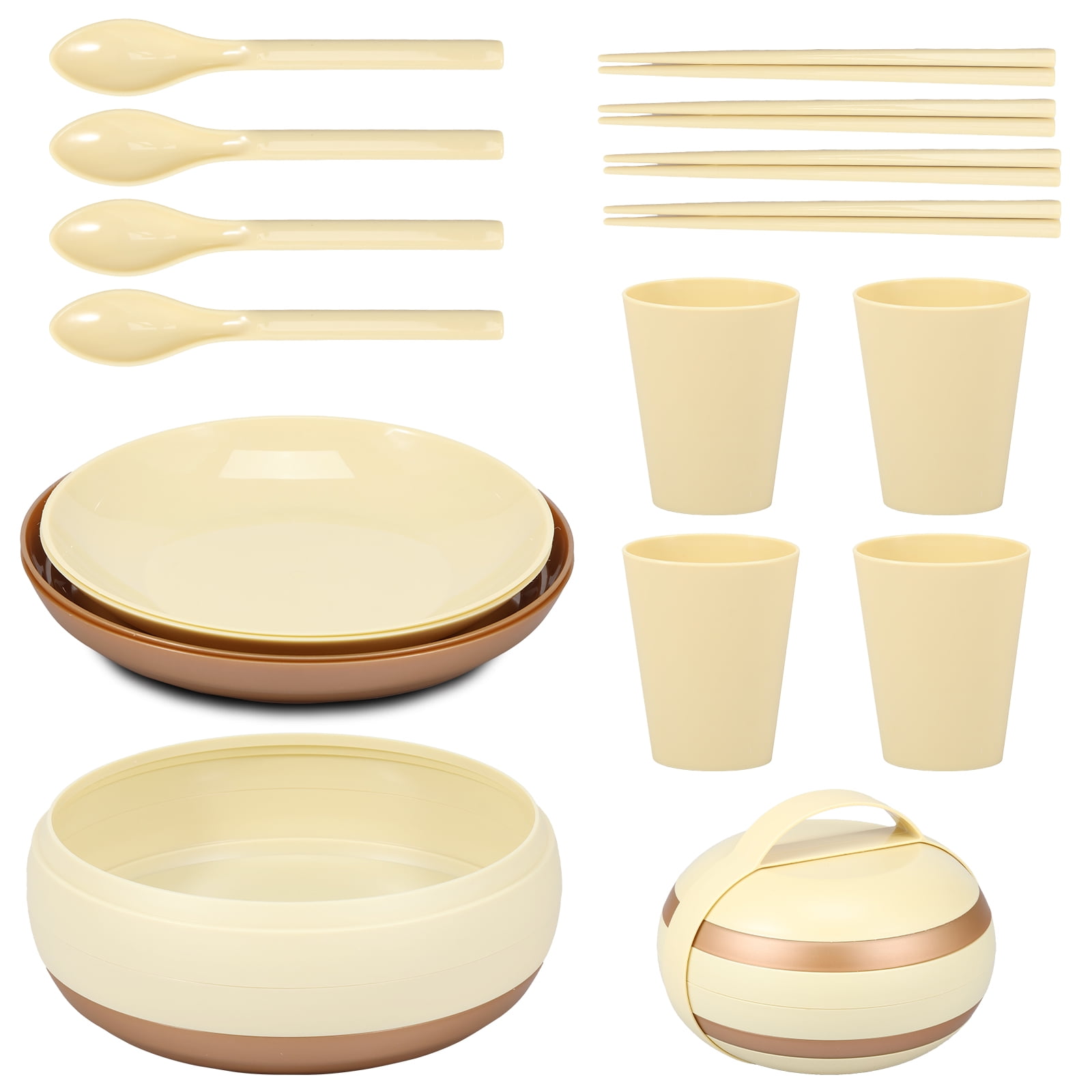 17 Pcs Stackble Plastic Camping Mess Kit with Plate Bowl Cup Spoon ...