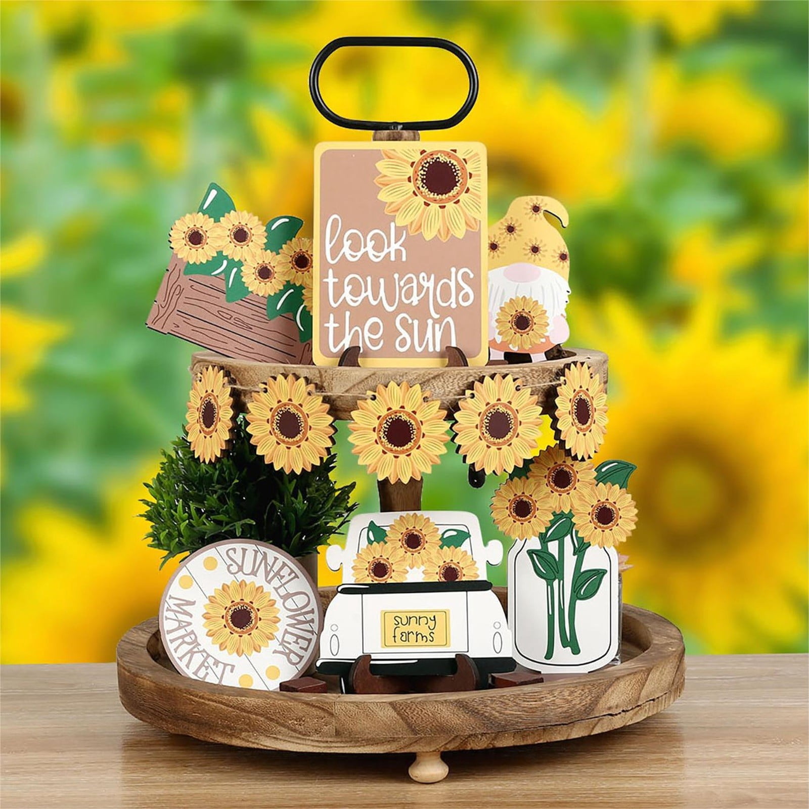 17 Pcs Sunflower Tiered Tray Decor Set Summer Kitchen Decor Tiered Tray ...