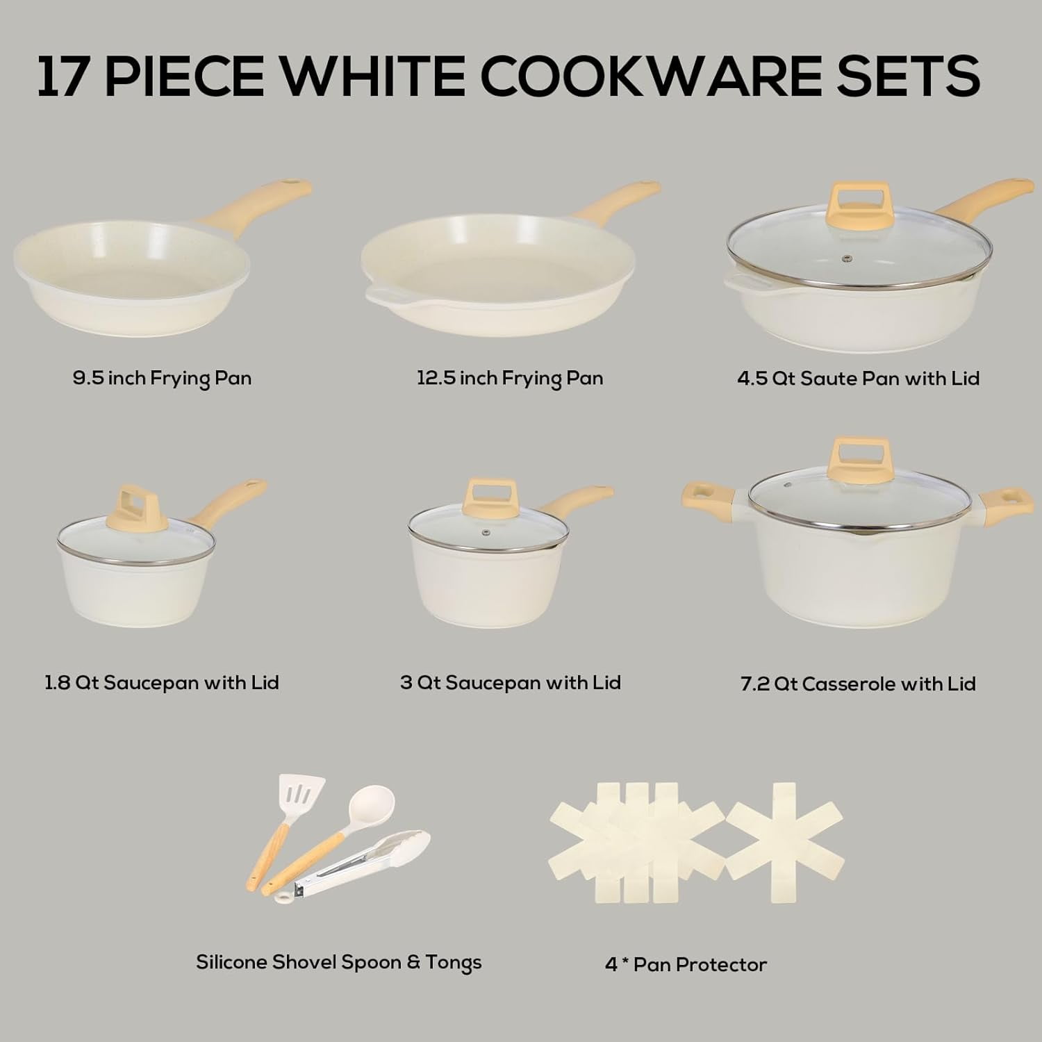 17 Piece Kitchen Cookware Set, Non Stick Pots and Pans Set, Induction ...