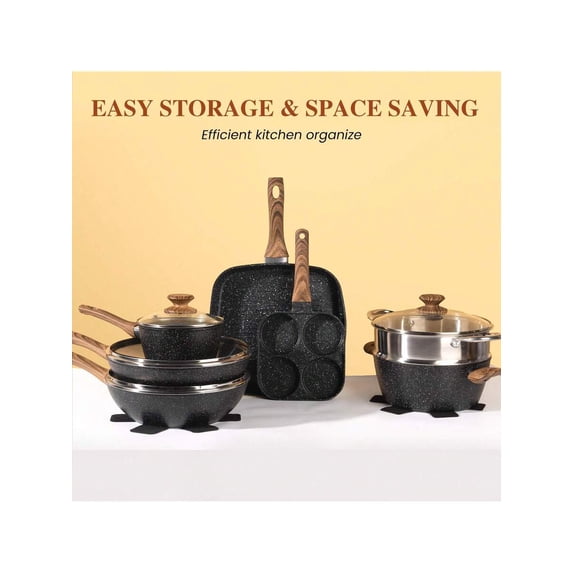 17-Piece Nonstick Kitchen Cookware Set with Heat-Resistant Handles ...