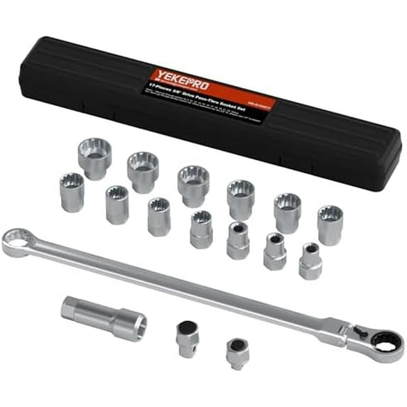 17-Piece Pass Through Socket Set Wrench Set, 10-24mm Double Box End ...