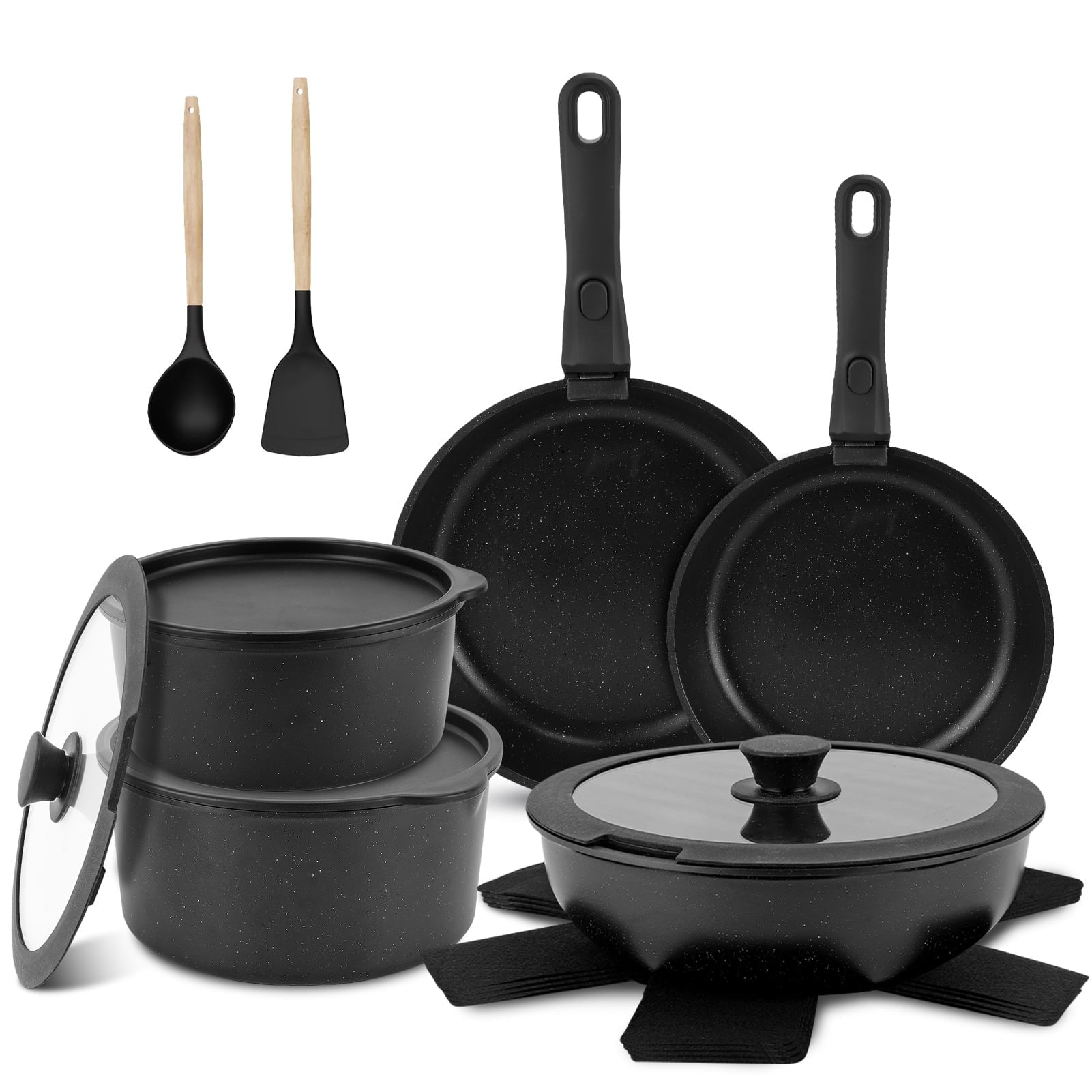 17-Piece Pots and Pans Set, Nonstick Cookware Set with Detachable ...