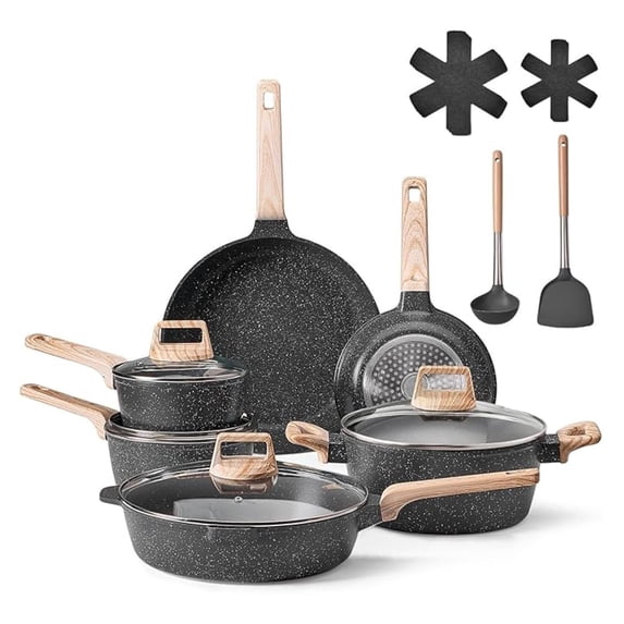 17 Piece Pots and Pans Set Nonstick, Granite Cookware Set, Induction ...