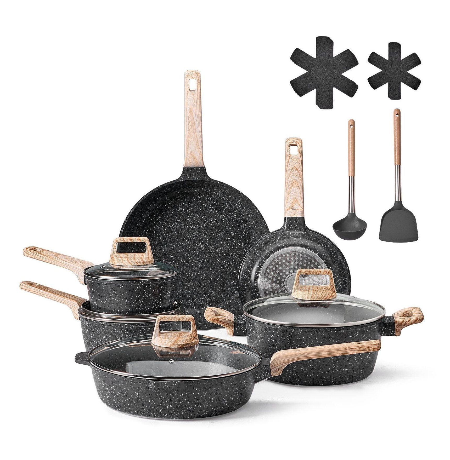 17 Piece Pots and Pans Set - Granite Nonstick Cookware Set for Kitchen ...