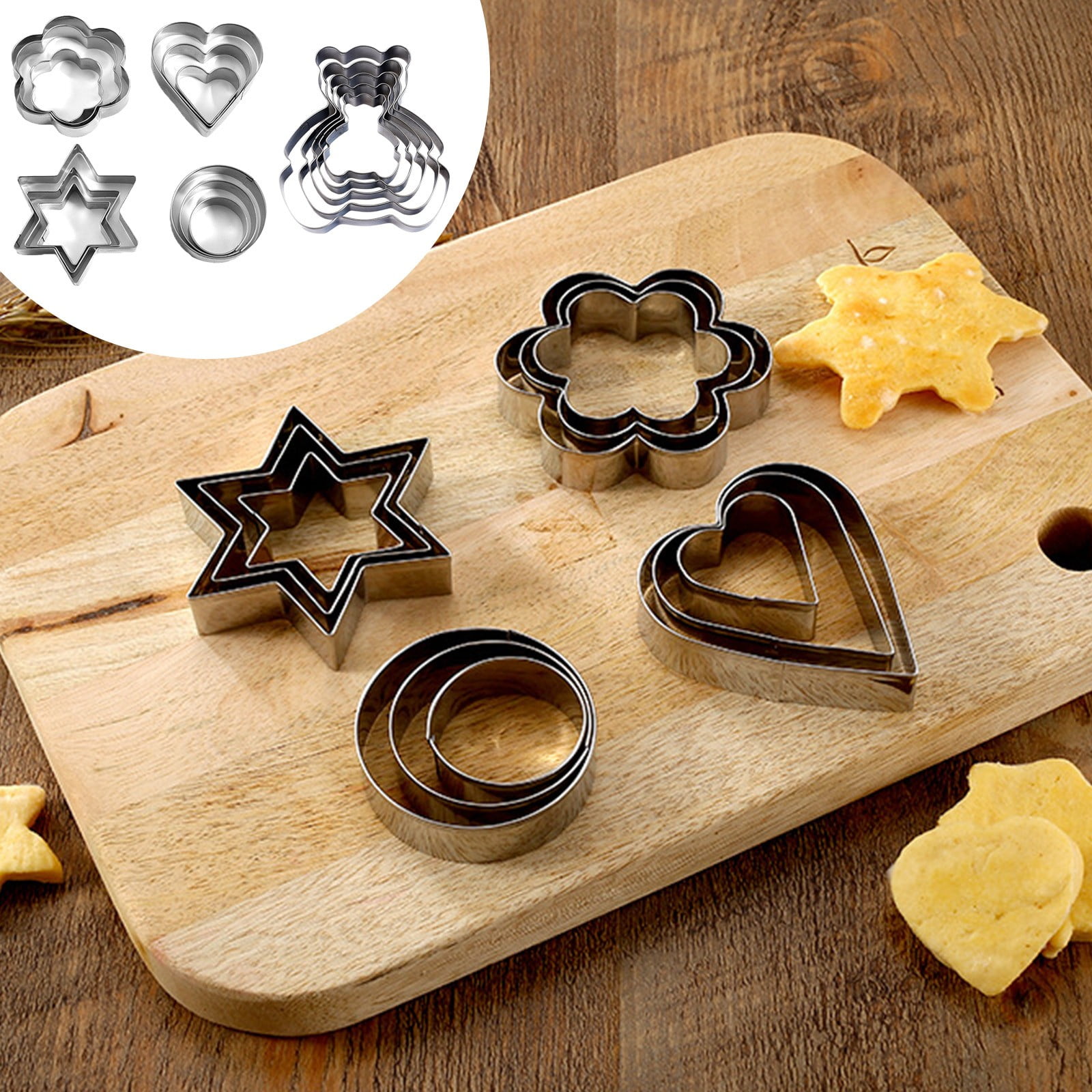 17-Piece Stainless Steel Cookie Cutter Set - Multi-Shape Heart Star ...
