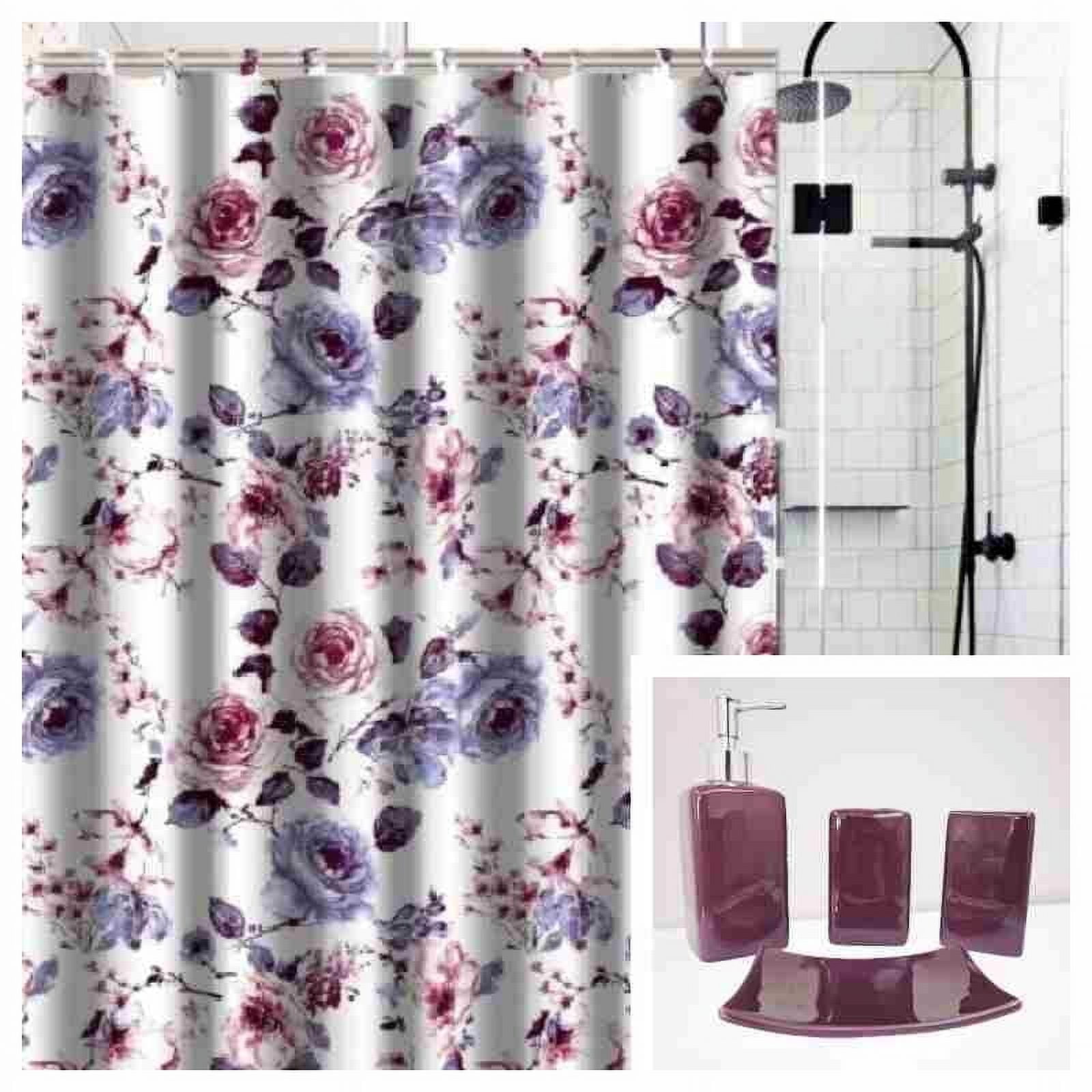 17 Pieces Bathroom Complete Set Shower Curtain with Hooks and Ceramic ...