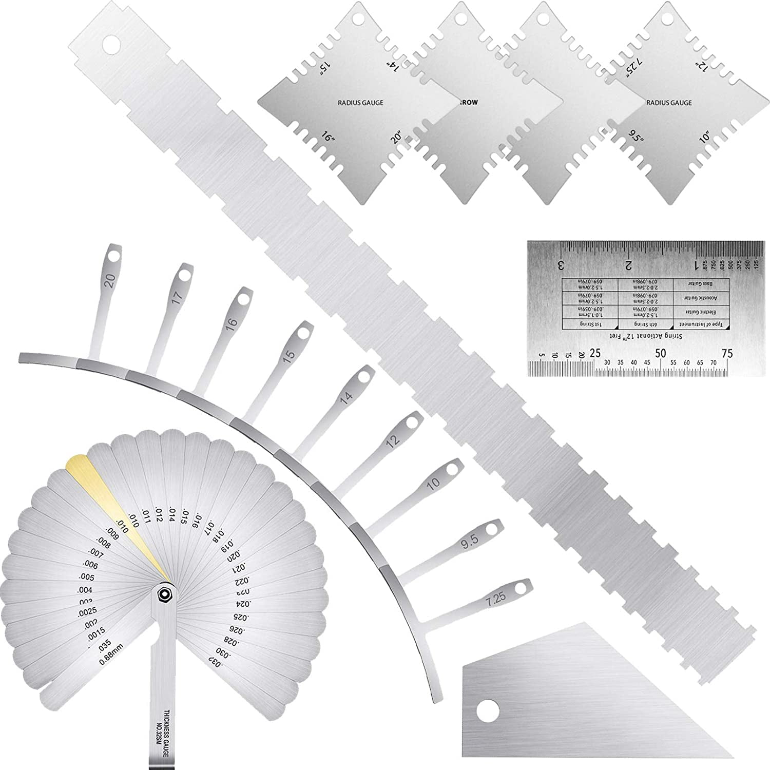 17 Pieces Guitar Luthier Tools Set Guitar Radius Gauge String Action ...