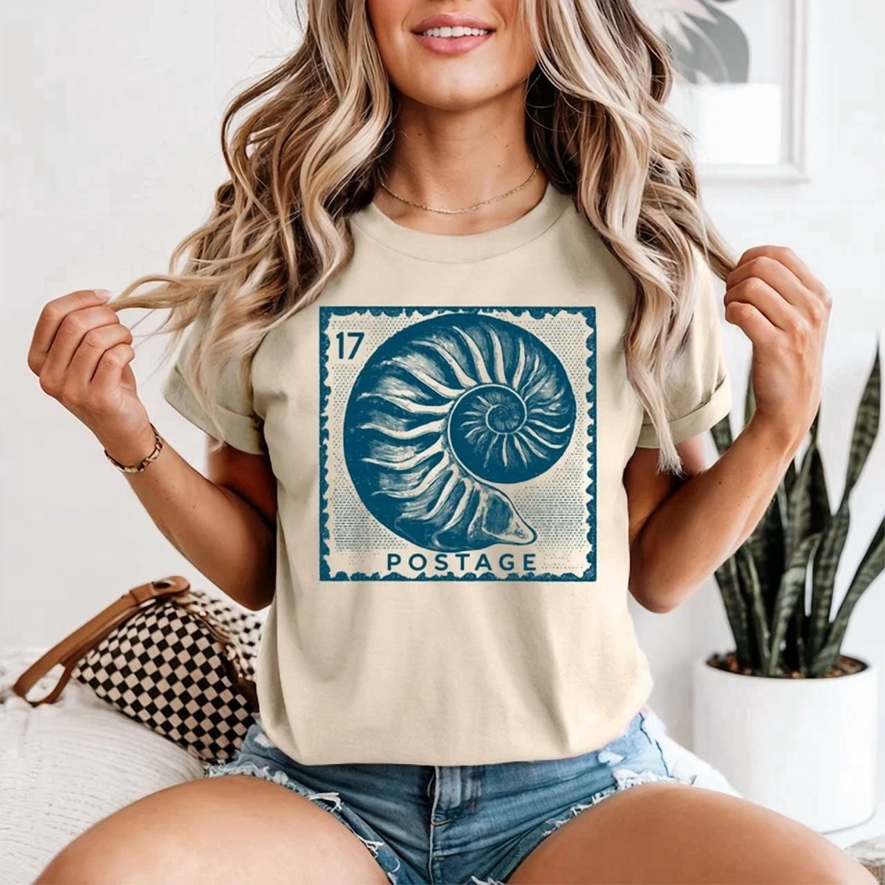 17 Postage Womens T-Shirt Seashell Coastal Birthday Gift For Her ...