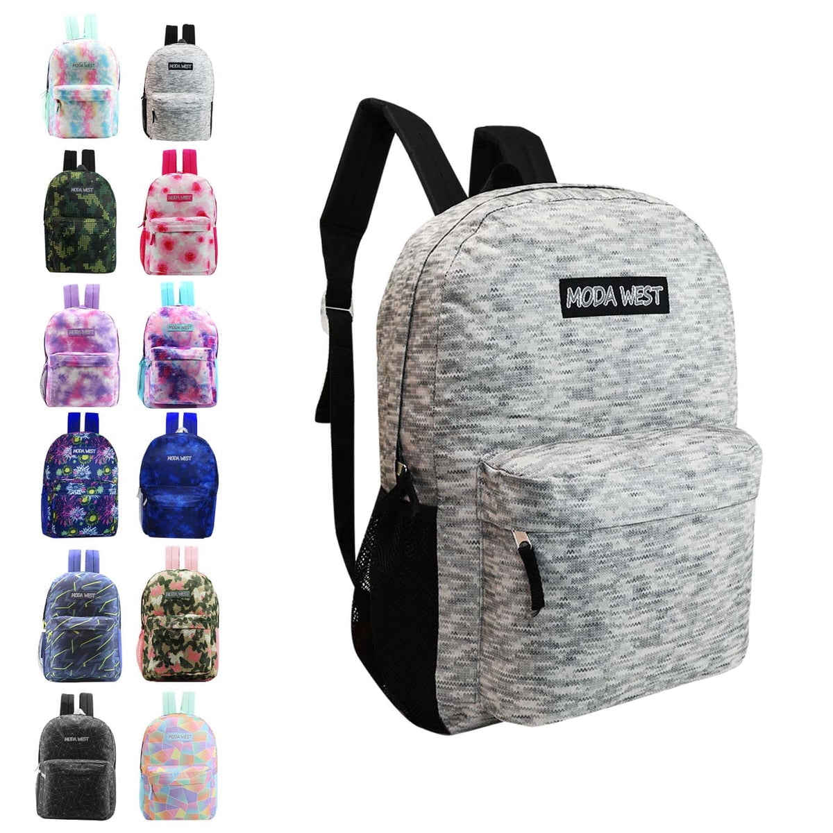 17" Premium Backpack in Assorted Prints - Bulk Case of 24 Backpacks ...
