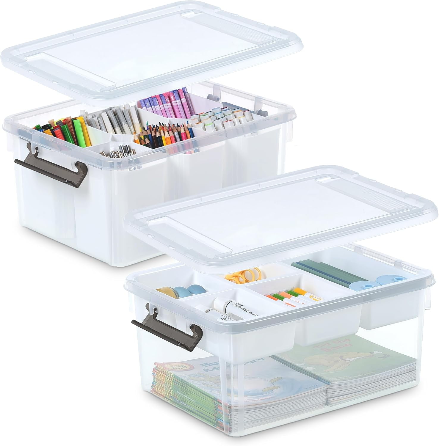 17 QT Plastic Storage Box with Removable Tray and 6 Detachable Tall ...