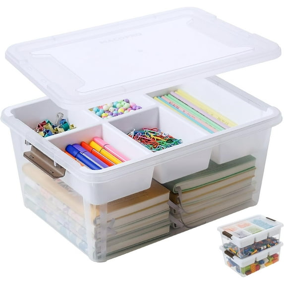 17 QT Plastic Storage Box with Removable Tray Craft Organizers and ...