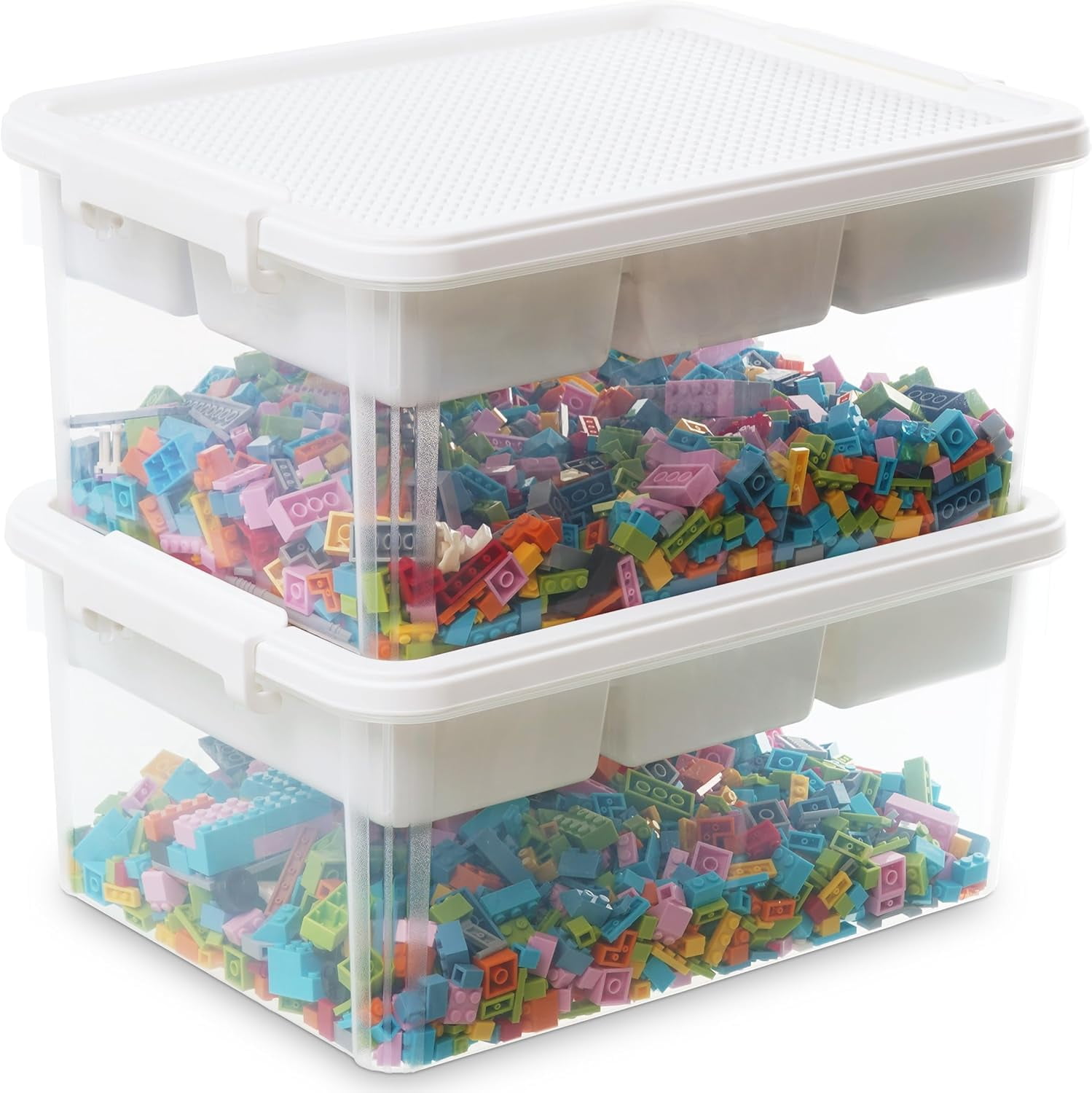 17 Quart 2 Packs Plastic Storage Bins with Lid Building Plate Dividers ...