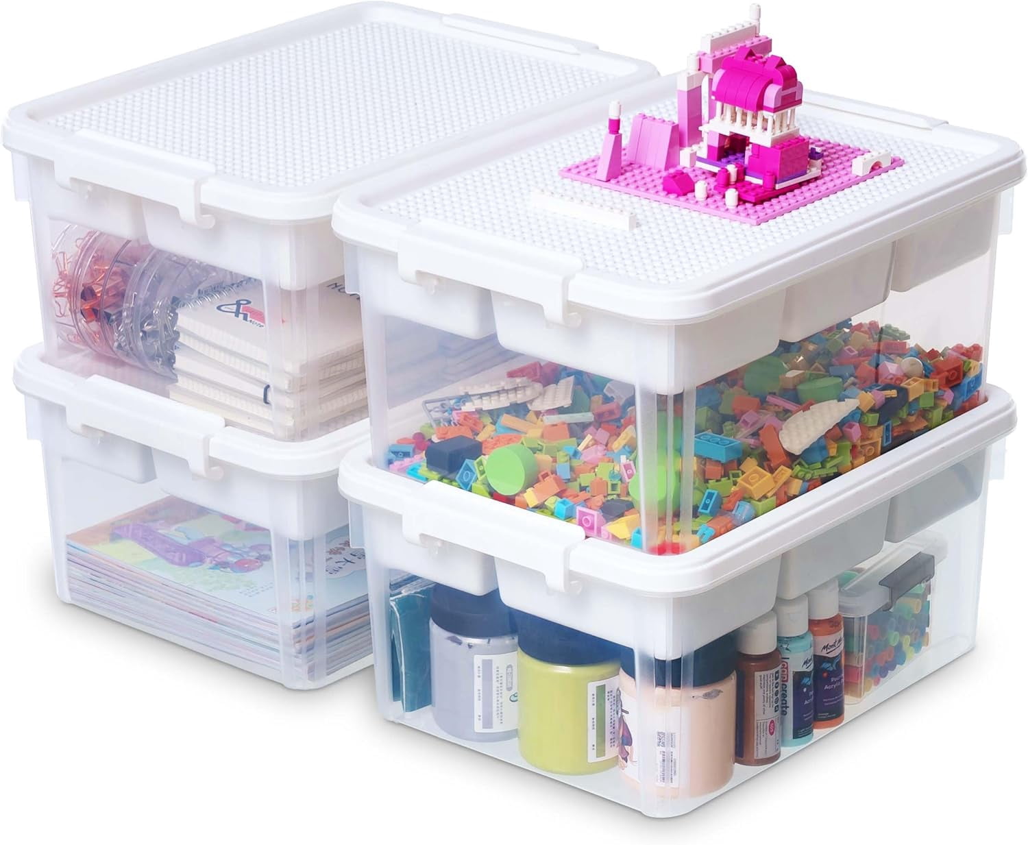 17 Quart 4 Packs Plastic Storage Bins with Lid Building Plate Dividers ...