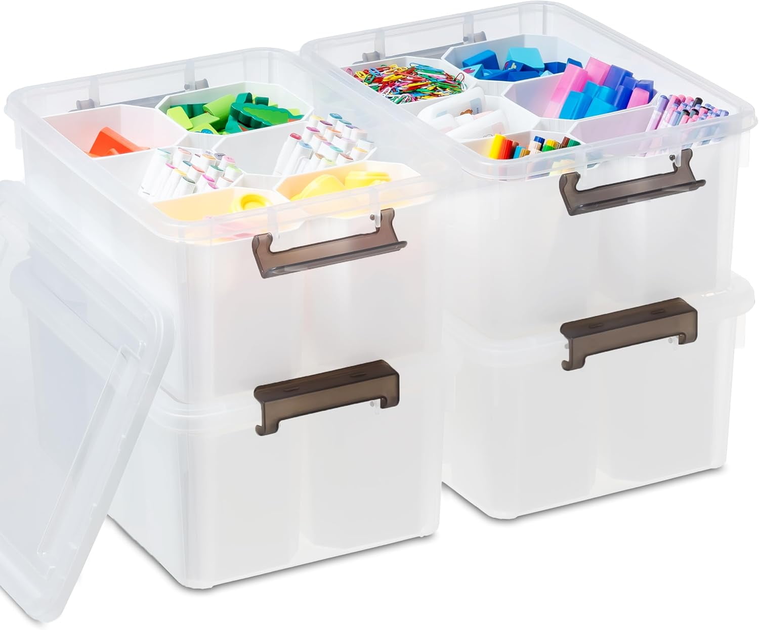 17 Quart Plastic Storage Box with Lid Clear Box with Removable Tray ...