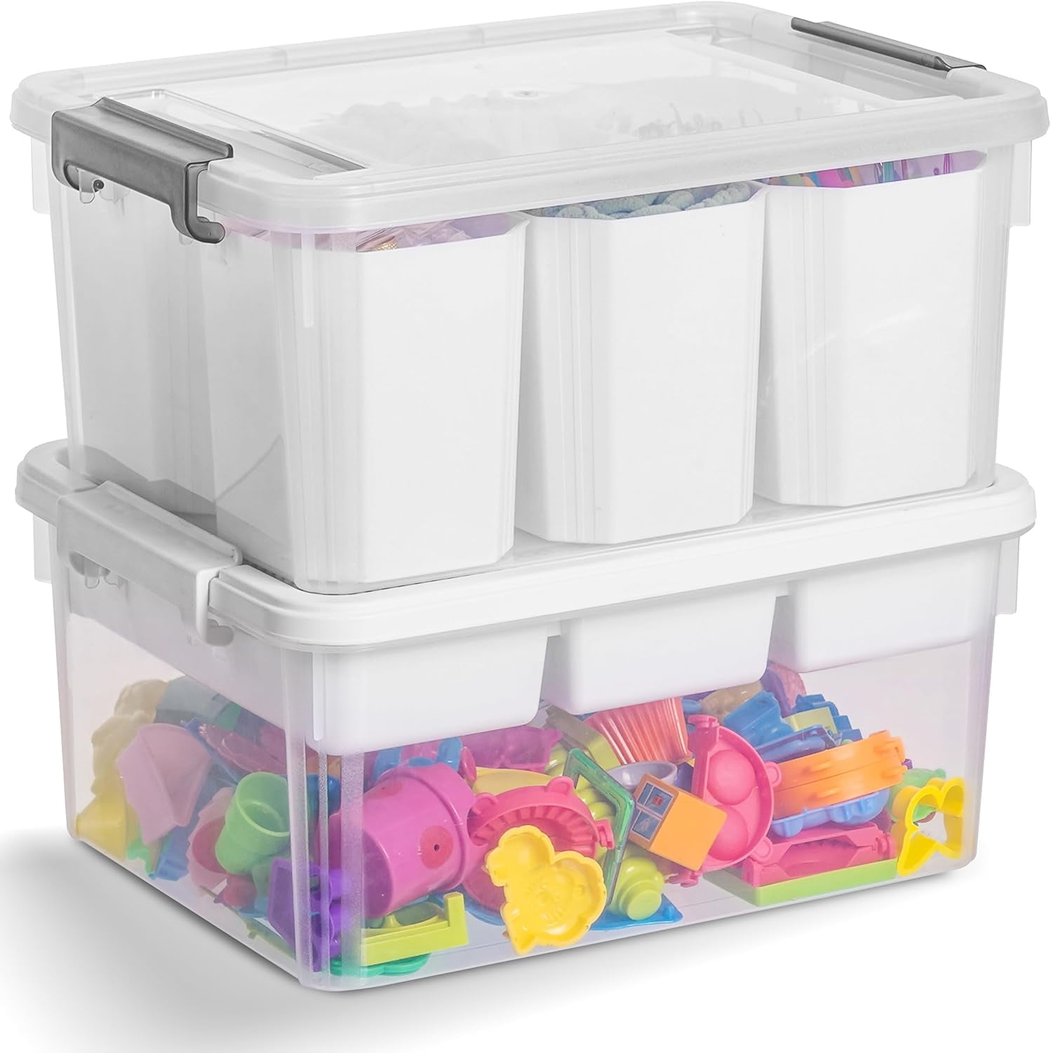 17 Quart Plastic Storage Box with Removable Tray Caddy Clear Art Supply ...