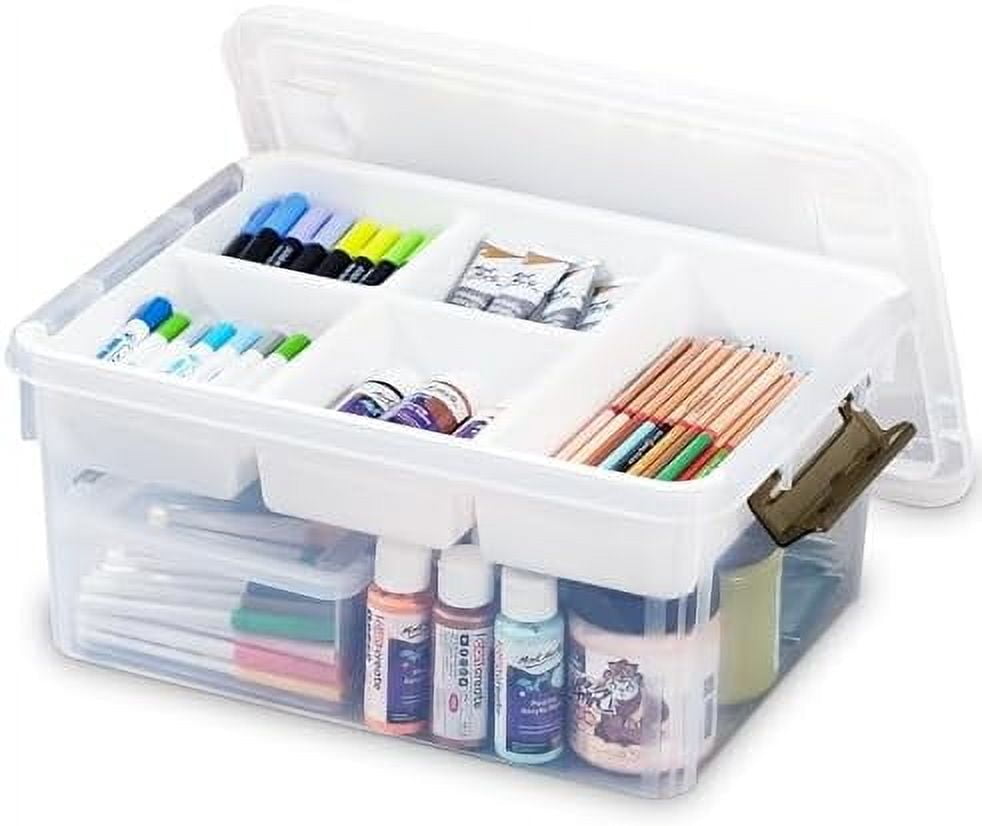 17 Quart Plastic Storage Box with Removable Tray Caddy Clear Art Supply ...