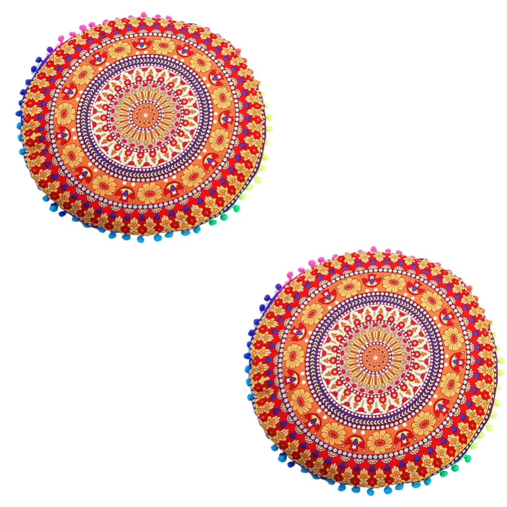 2 Pack 17" Round Pillow Cover, Decorative Mandala Pillow Sham, Bohemian ...