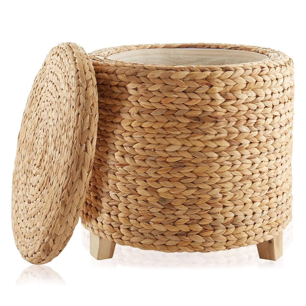 17" Round Storage Ottoman with Lid, Ottomans with wooden feet ...