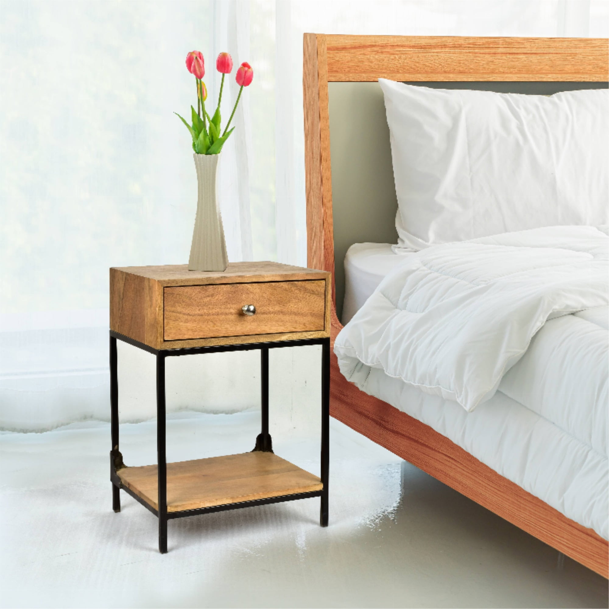 Spitiko Homes Single drawer Bedside table Natural/Black 17x13x24 ...