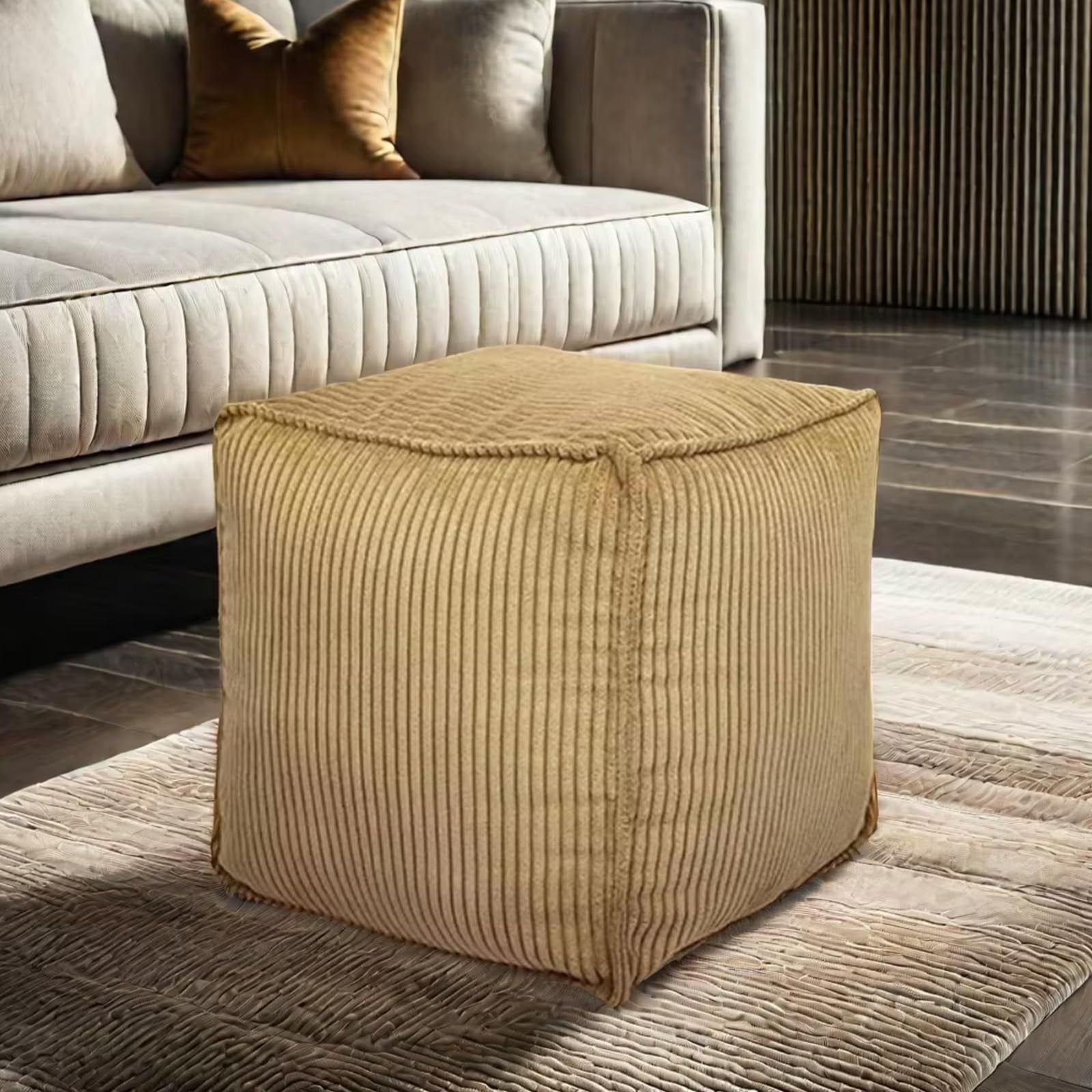 17 Strip Unstuffed Pouf Ottoman Square Space-Saving Organizer Footrest ...