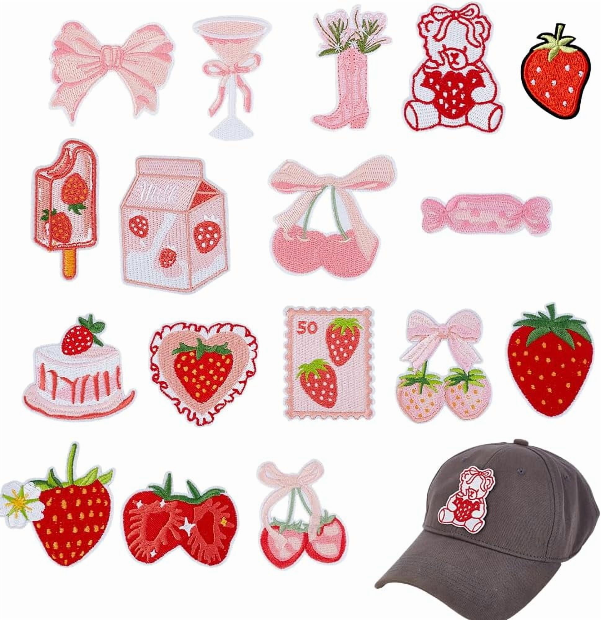 17 Styles Strawberry Embroidered Patches Pink Red Fruit Cake Cherry ...