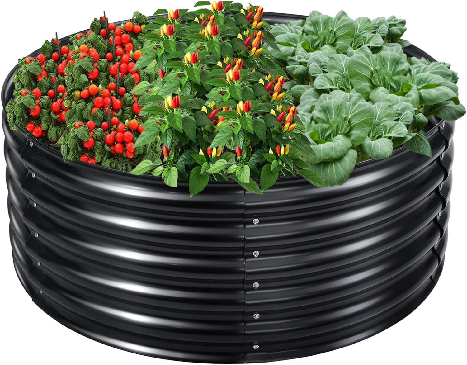 17" Tall, 42" Round Metal Raised Bed Garden Bed Kit, Galvanized Planter ...