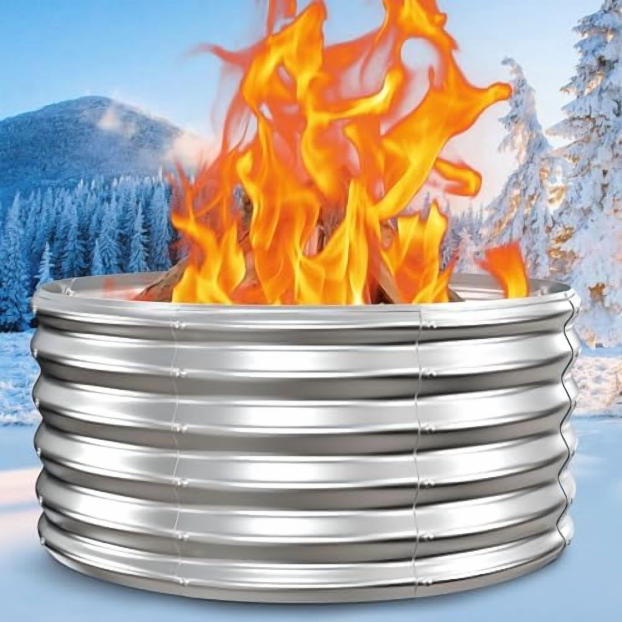 17''Tall Fire Pit Ring for Outside Wood Burning - 32IN Heavy Duty Round ...