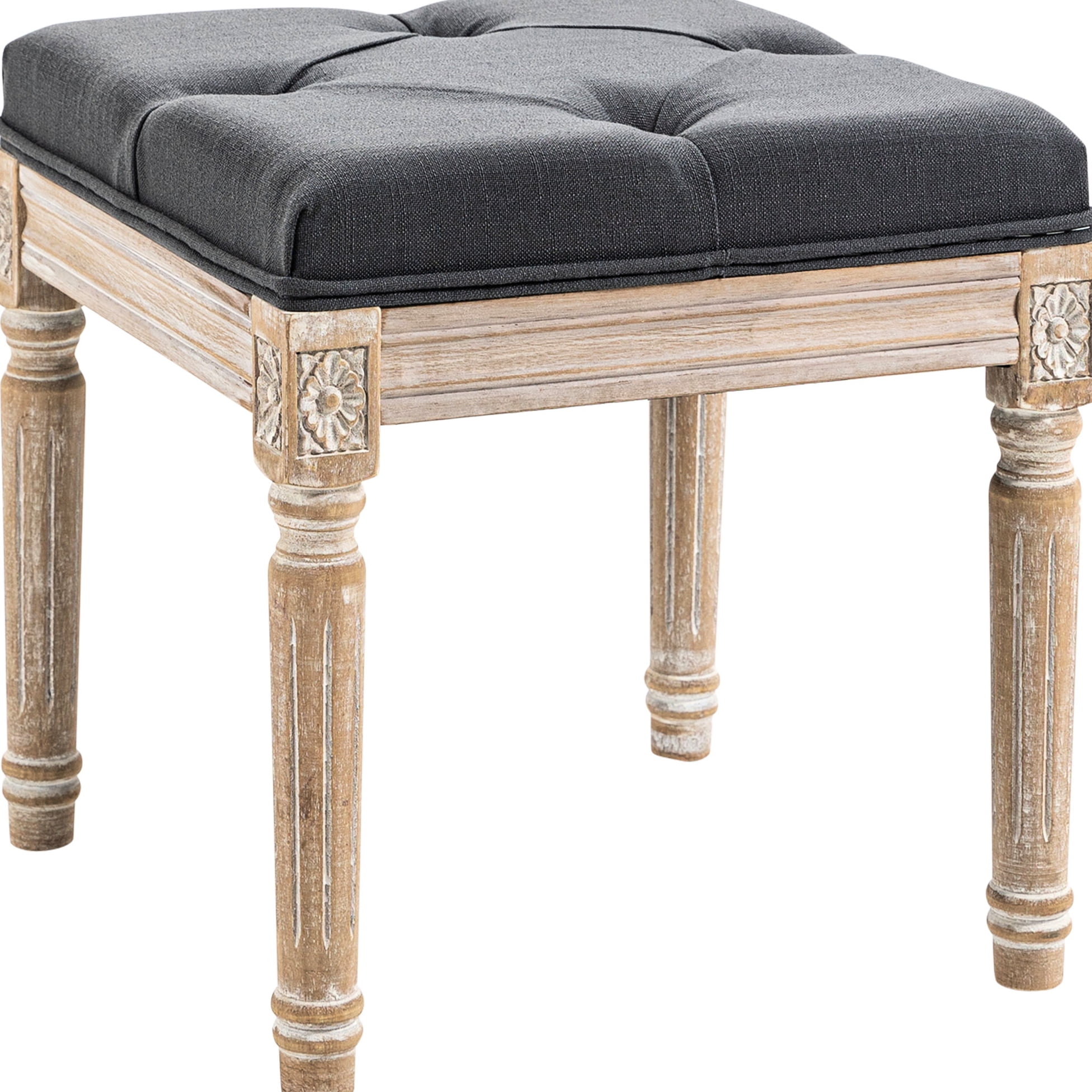 17" , Upholstered Seat, Rustic Wood Legs In Gray For Living Room ...