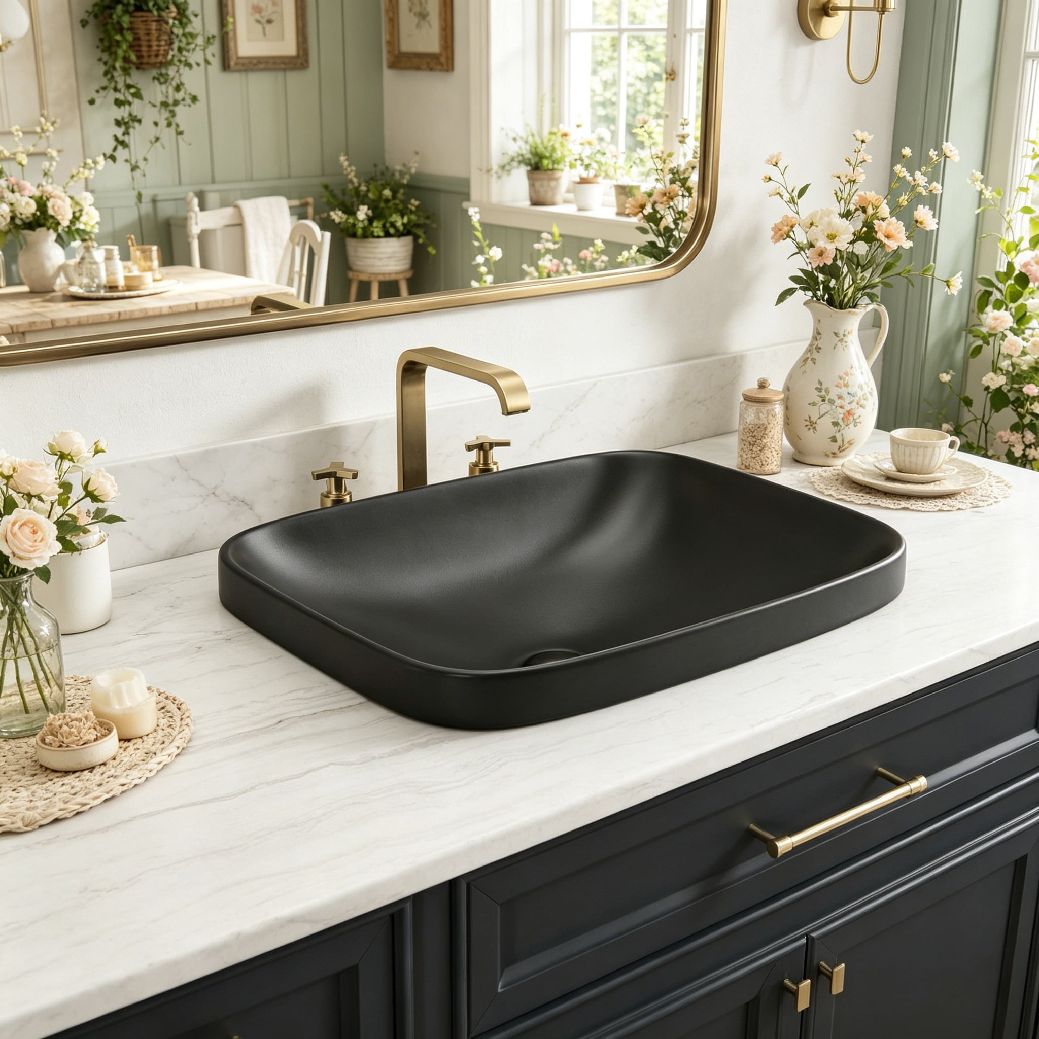 17"W x 15"D Matte Black Semi-Recessed Rectangular Vessel Sink, with ...