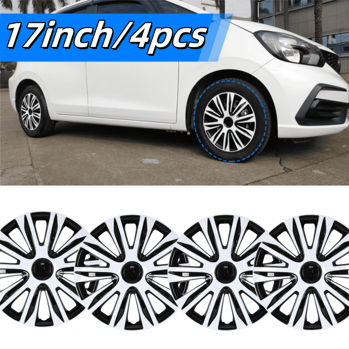 17" White & Black Hubcaps/Wheel Covers for Most Cars,Set Of 4 Snap On ...