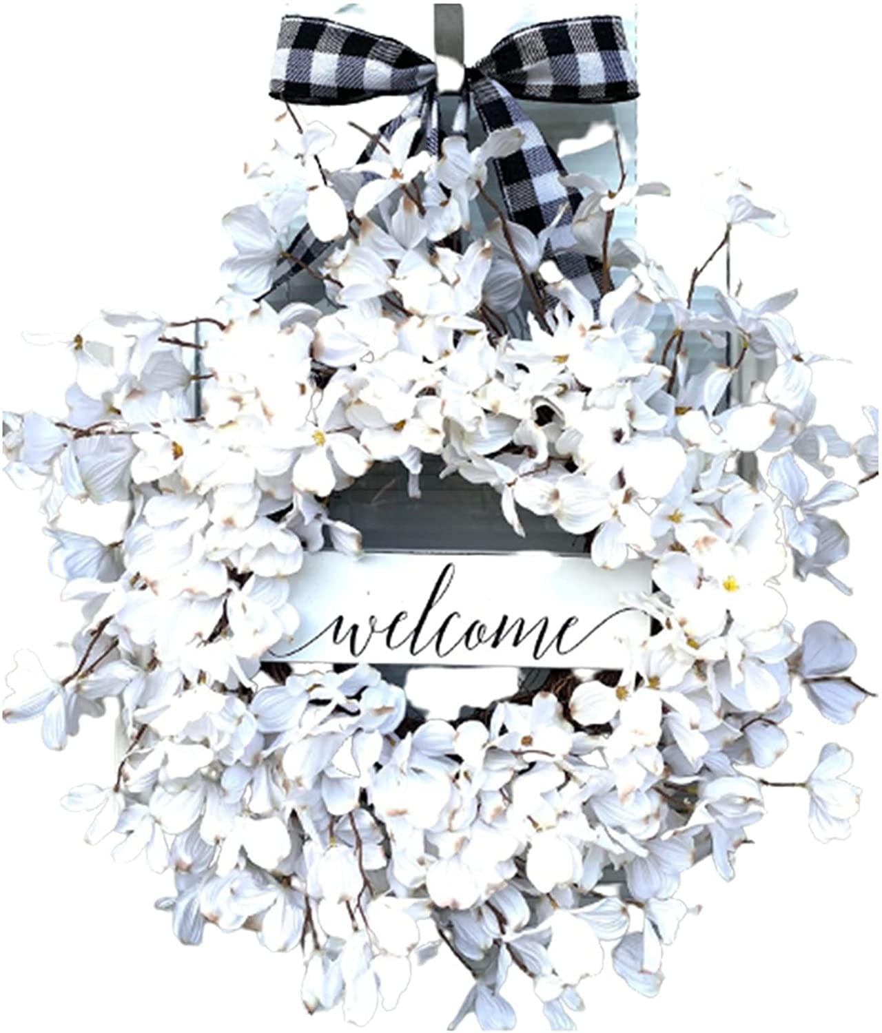 "17"" Dogwoods White Wreath, Front Door and Wall Decor, Artificial ...